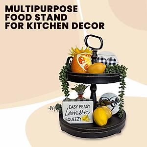 DECORIO Beautiful Tiered Tray Black Slighly Distressed, Two Tiered Wood Decorative Tray - Tiered Tray Stand - Two Tier Tray Tiered Tray Decor - 2 Tier Tray Tiered Serving Tray - Spring Decor 17"