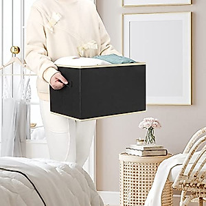 Asxsonn Fabric Storage Bins Large Storage Baskets for Organizing Set of 3, Large Closet Storage Bins with Reinforced Handles, Foldable Storage Baskets for Shelves, Black, 15" x 11" x 9.6"