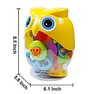 Baby Teether Rattles Sets Toy,Babies Grab Shaker and Spin Rattle Toy Early Educational Toys with Owl Bottle Set for 0,3,6,9,12 Month Newborn Toys Baby Boy Girl