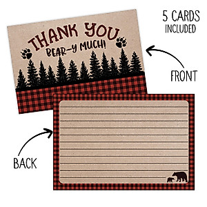 50 Lumberjack Baby Shower Thank You Cards - Boy Baby, Mama Bear Baby Shower Favor, Woodland Baby Shower - 6 Different Designs Included - 25 Blank and 25 Pre-Written Thank You Cards