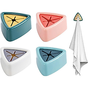 AKOAK Towel Hook, Self Adhesive Wall Hand Towel Rack, Triangular Plastic Rag Storage Rack, Can be Used in Bathrooms, Kitchens and Homes, Cabinets - Pack of 4