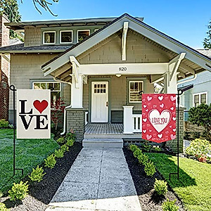 2 Pieces Valentine Flag, Love Happy Valentines Day Flag, 12.5 x 18.5 Inch Valentine's Heart Garden Flag, Double Sided Printing 2 Layer Burlap Flags for Valentine's Day Home Garden Yard Decoration Gift