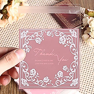 Self Adhesive Treat Bag 300Pcs 3 Different Patterns Self Adhesive Plastic Cookie Bags 100 Pcs Cherry Blossoms Bags, 100 Pcs Pink Rose Bags & 100 Pcs White Polka Dot Bags Gift DIY Plastic Bag