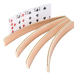 GSE Games & Sports Expert Set of 4 Playing Cards Holders, Wooden Playing Card Racks, Curved Playing Card Trays for Bridge, Hand & Foot, Rummy, UNO Card Games (12.5-Inch)