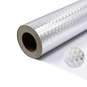 YVO Kitchen Oil Proof Sticker, 40cm500cm Moisture-Proof Stickers Waterproof Aluminum Foil Self Adhesive Wallpapers Anti-Oil Household Cabinet DIY Decor Tools (Diamond Pattern)