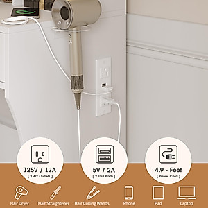 Fameill Vanity Desk with Mirror and Lights, White Makeup Vanity with 3 Color Lighting & 2 Large Drawers, Small Vanity with Charge Station and Stool, Vanity Set with Hidden Sliding Jewelry Cabinet