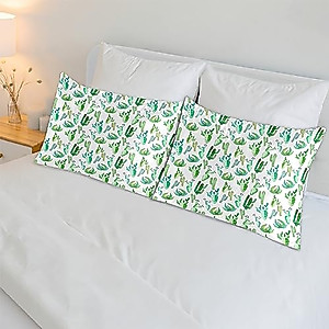 Tropical Cactus Themes Satin Pillow Cases Silk Satin Pillowcase for Hair and Skin Standard Set of 2 Super Soft Silk Pillowcase with Envelope Closure (20x26 in)