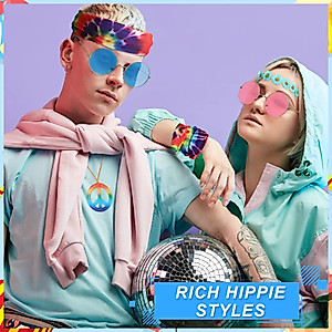 36 Pcs Hippie Costume Set 60s 70s Peace Necklaces Sunflower Headband Hippie Sunglasses Bandana Headband Hippie Dressing Accessories