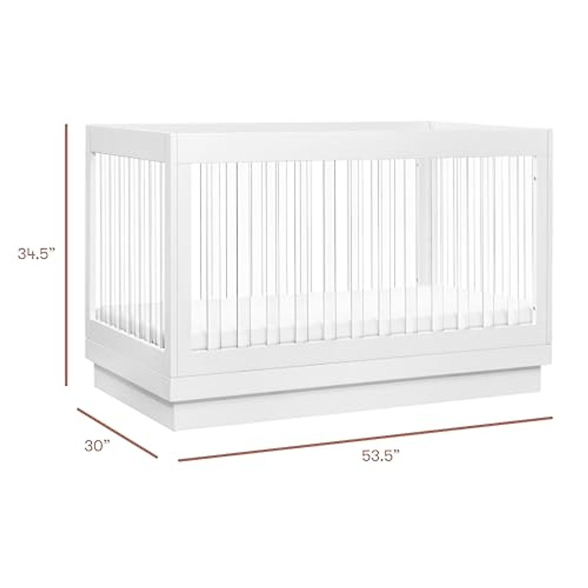 Babyletto Harlow Acrylic 3-in-1 Convertible Crib with Toddler Bed Conversion Kit in White with Acrylic Slats, Greenguard Gold Certified