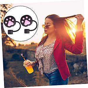 Veemoon 2pcs Plugs Cartoon Protector Multi- Reusable Paw Favor Straws Cute Cover Covers Silicone Caps Color Lovely Straw Plug Drinking Cat Accessories Party Lids Cup Shape Black Cats Tips