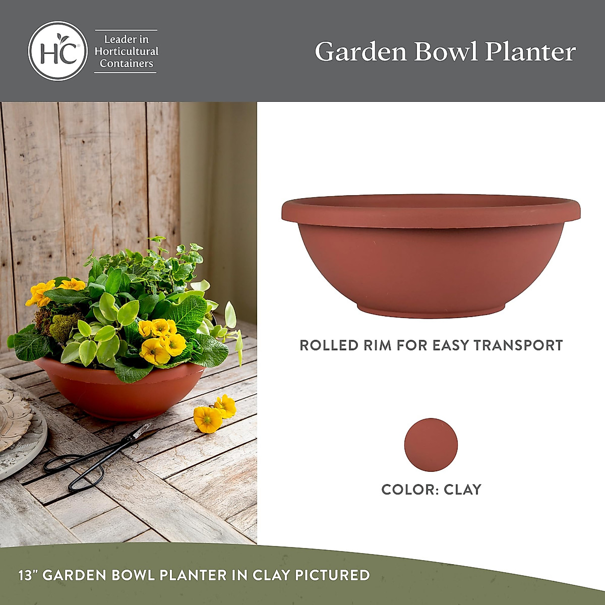 Akro-Mils GAB18000E35 Garden Bowl with Removable Drain Plugs, Clay-Color, 18-Inch