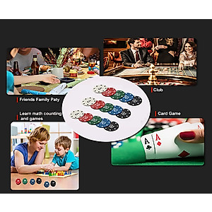 IXIGER Poker Chips,Denomination Poker Chips Set with Black Velvet Pouch Bag,Plastic Learning Counters Disks and Learning Math Counting Chips,Game Night Party Supplies(100pcs)