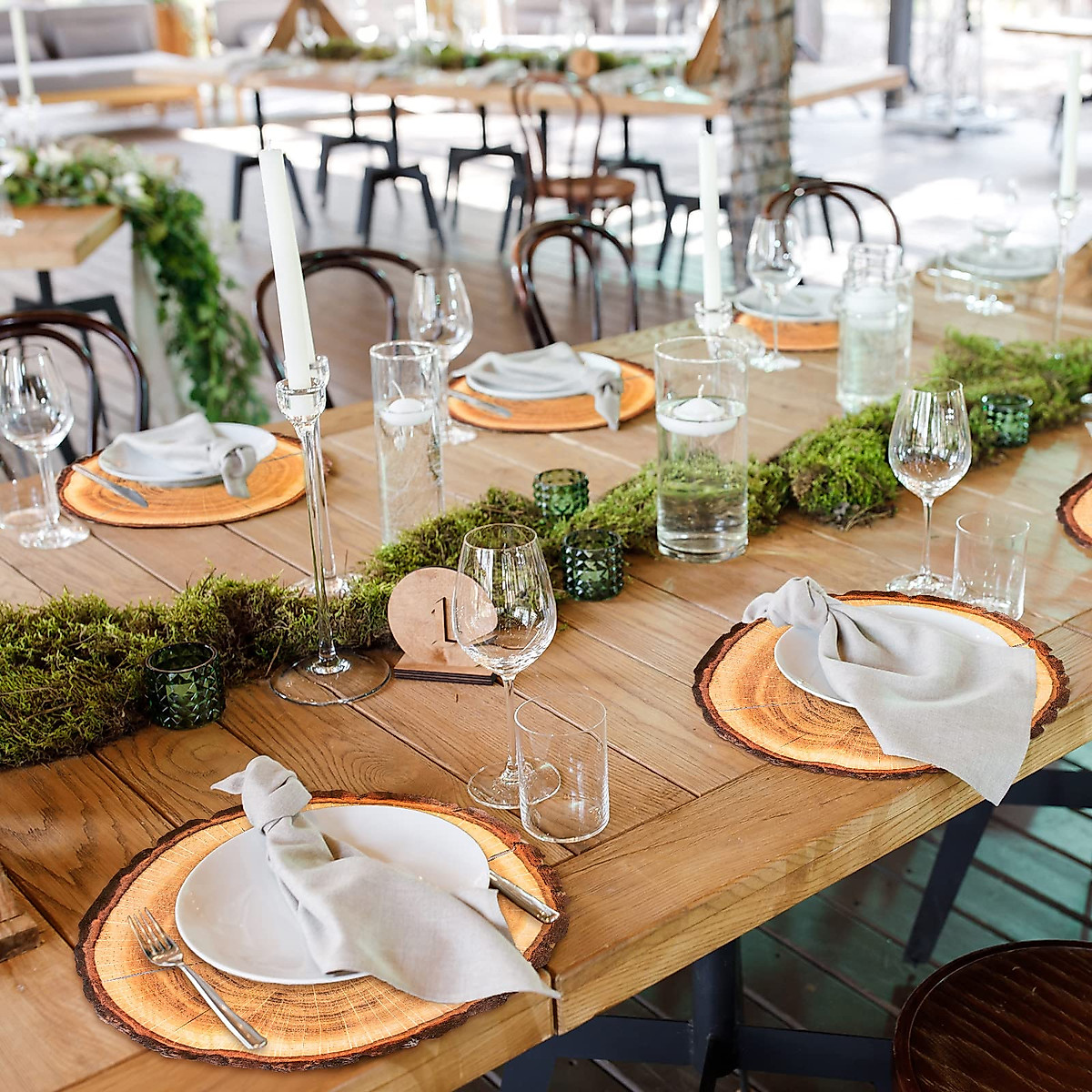 TaoBary 100 Pieces Disposable Wooden Slice Paper Place Mats Round Rustic Brown Wood Slices Charger Place Mat Bulk Table Paper Placemats for Summer Spring Fall Wedding Dinner Baby Shower Birthday Party