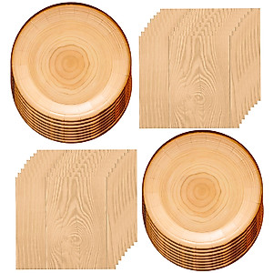 80Pcs Wood Grain Party Supplies Rustic Wood Grain Party Set 7"Wood Grain Paper Plate Wood Slice Napkins for Camp Fire Camping Woodland Animal Baby Shower Lumberjack Birthday Party Decorations|Serve 40