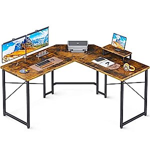 ODK L Shaped Gaming Desk, 51 Inch Computer Desk with Monitor Stand, PC Gaming Desk, Corner Desk Table for Home Office Sturdy Writing Workstation, Vintage