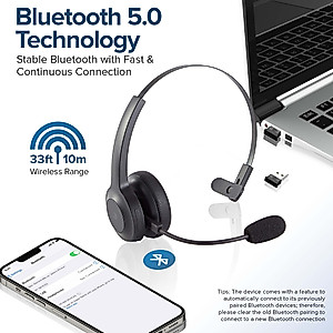 Derico Trucker Bluetooth Headset with Noise Cancelling Microphone & Mute Button for Cell Phones | Telephone Headsets for Office Phones | On-Ear Headphones for Microsoft, Call Center, Trucker Headset