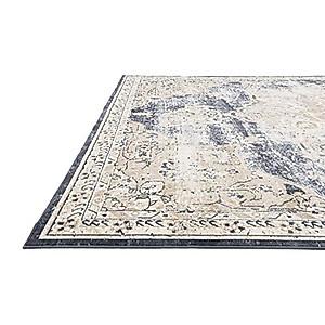 Unique Loom Chateau Collection Vintage, Distressed, Medallion, Rustic, Traditional Area Rug, 8' 0" x 10' 0", Beige/Navy Blue