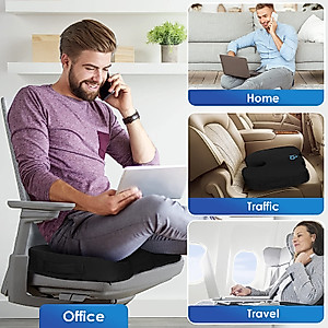 TushGuard Seat Cushion for Office Chair Memory Foam Non-Slip Desk Chair Cushion Back, Coccyx, Sciatica, Tailbone Pain Relief Butt Pillow for Office Chair, Car, Wheelchair, Blue Foam, Black