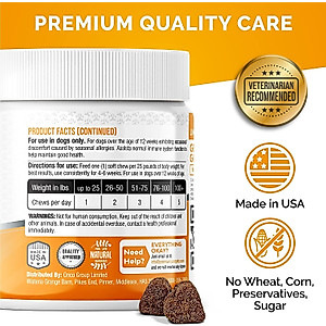PREMIUM CARE Itch Relief for Dogs - 120 Allergy Chews for Dogs - Anti Itch Seasonal Support for Pets Itchy Skin Relief Skin Health Support with Colostrum, Vitamin C, Omega and Bee Pollen