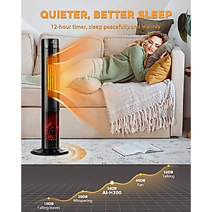 Space Heater Indoor, Airvention 1500W 34" Electric Heater for Large Room, 4 Modes,12H Timer, PTC Ceramic Heating with Thermostat, Remote, Portable Tower Heater for Office, Bathroom, Bedroom,AI-H300