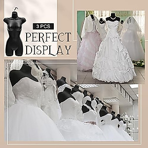 Dress Form Female Mannequin Torso Hollow Back Hanging Mannequin Body Manikin with Hook Half Body Shirt Clothing Display Plastic(3 Pcs,31.1 x 16.1 Inch)