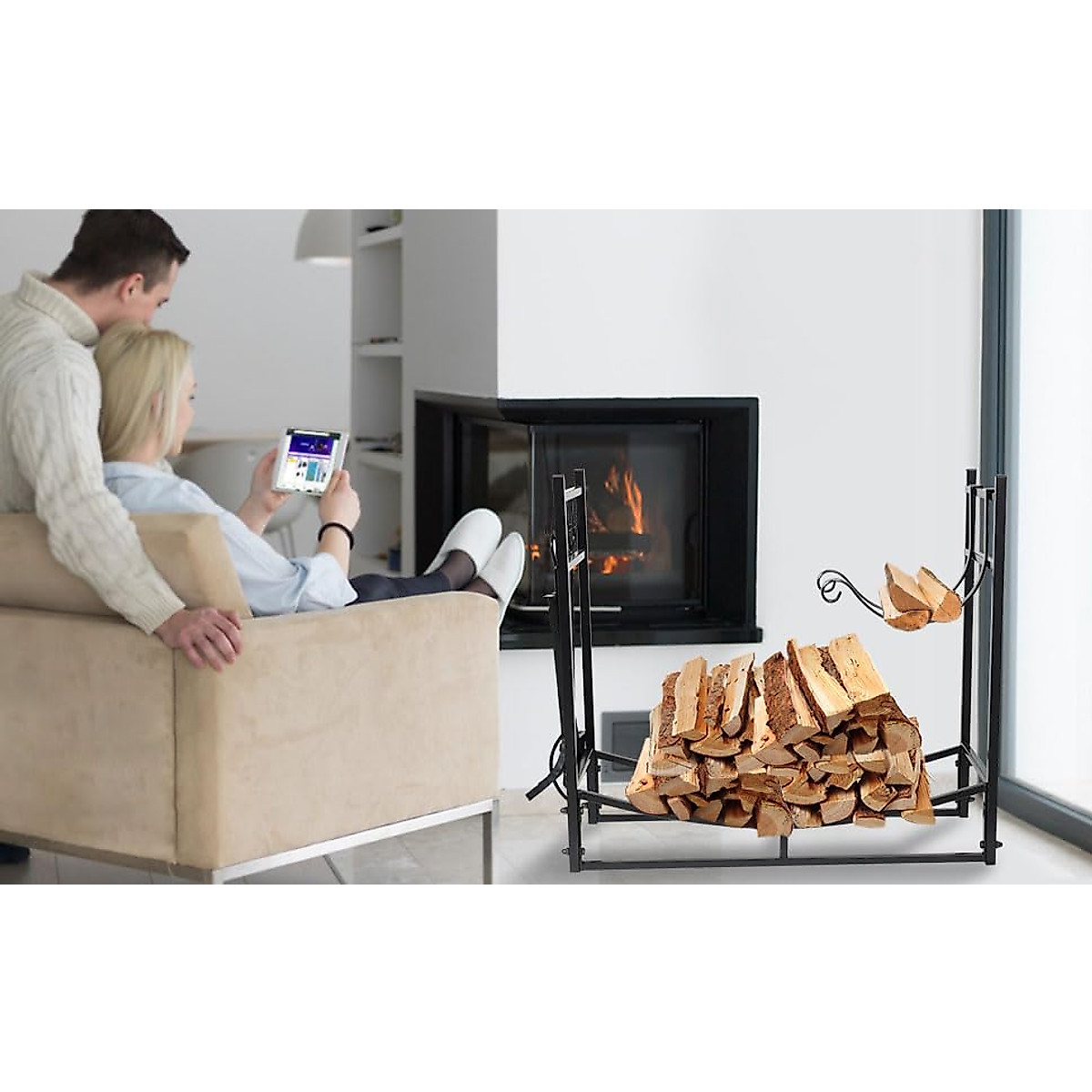 Aomedeelf Firewood Rack Outdoor Indoor Fire Wood Holder Firewood Log Rack Fire Wood Rack Heavy Duty Firewood Wood Storage with Kindling Holder