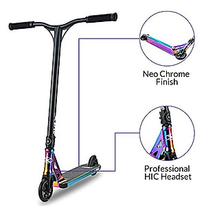 Xspec Rainbow Neo Chrome Pro Stunt Kick Scooter, Unique Oil Slick Anodized Design, Aluminium with BMX Handlebars Reinforced Aluminium Wheels and Fork