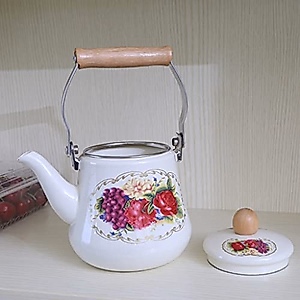 FURLOU Kettle for Stove top 1.5L/50.7OZ Enamel Kettle Thicken Retro Stovetop Induction Cooker Natural Gas Household Restaurant Wooden Handle Teapot Kitchen Supplies Teapots (Color : Red)