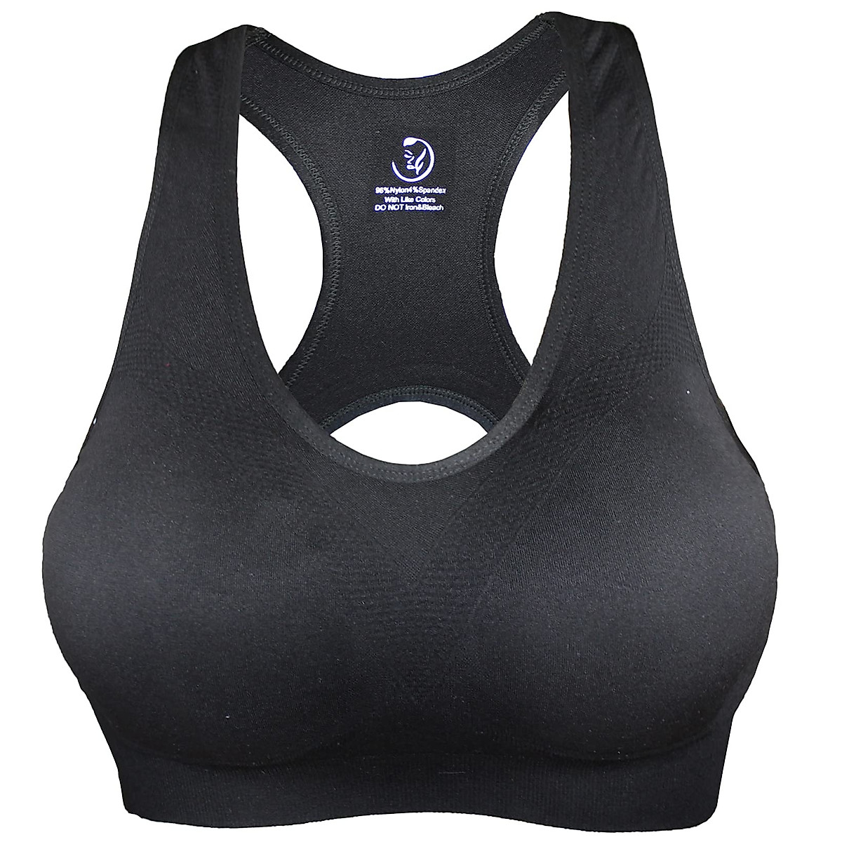 KINYAOYAO Women's Plus Size High Impact Seamless Racerback Padded Bra Yoga Bra 1 Pack Style-Black,5X