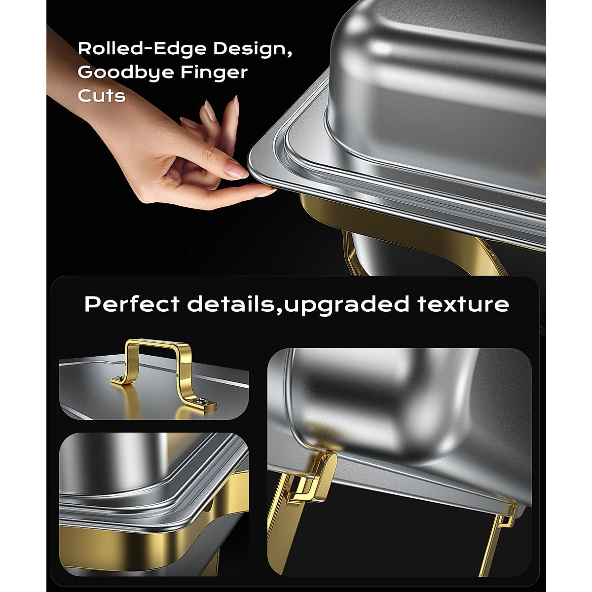 Chafing Dishes for Buffet 4 Pack, 8QT [Elegant Gold and Silver Colors] Stainless Steel Chafing Dish Buffet Set [Sturdy and High Grade] Chafers and Buffet Warmers Sets for Any Party with Complete Set