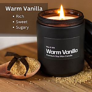 Wax & Wit Black Scented Candles for Men – Warm Vanilla Candle - 9oz, Soy Wax, Cotton Wick, Long Lasting 50 Hour Burn, Aromatherapy for Home - Gifts for Men, Dad, Husband, Boyfriend, Coworker