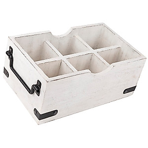 GoCraft 6 Compartment Flatware Caddy, Multipurpose Organiser for Kitchen Cutlery, Dining Silverware Condiments, Arts, Makeup Brushes, White Washed Mango Wood Caddy with Metal Handles