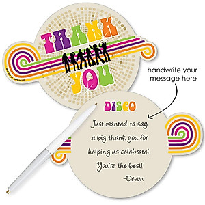 Big Dot of Happiness 70's Disco - Shaped Thank You Cards - 1970s Disco Fever Party Thank You Note Cards with Envelopes - Set of 12