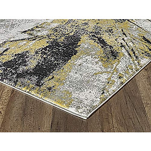 Abani Contemporary Abstract Turkish Area Rug, Laguna Collection Grey & Yellow Modern 4' x 6' Rectangle Accent Rugs