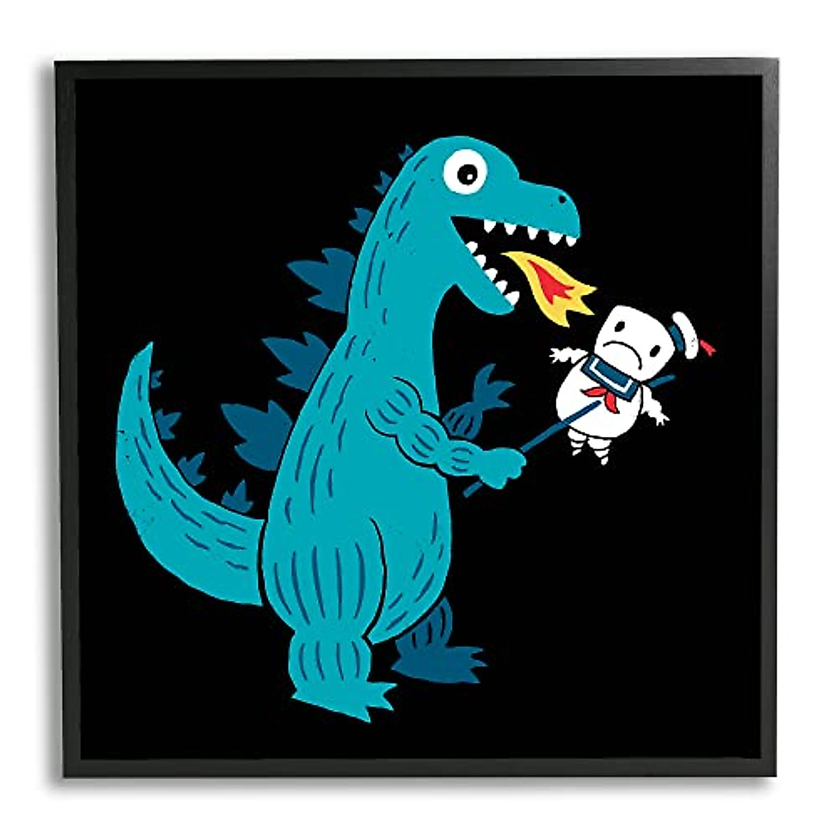 Stupell Industries Cartoon Dragon Breathing Fire Marshmallow Man, Design by Michael Buxton