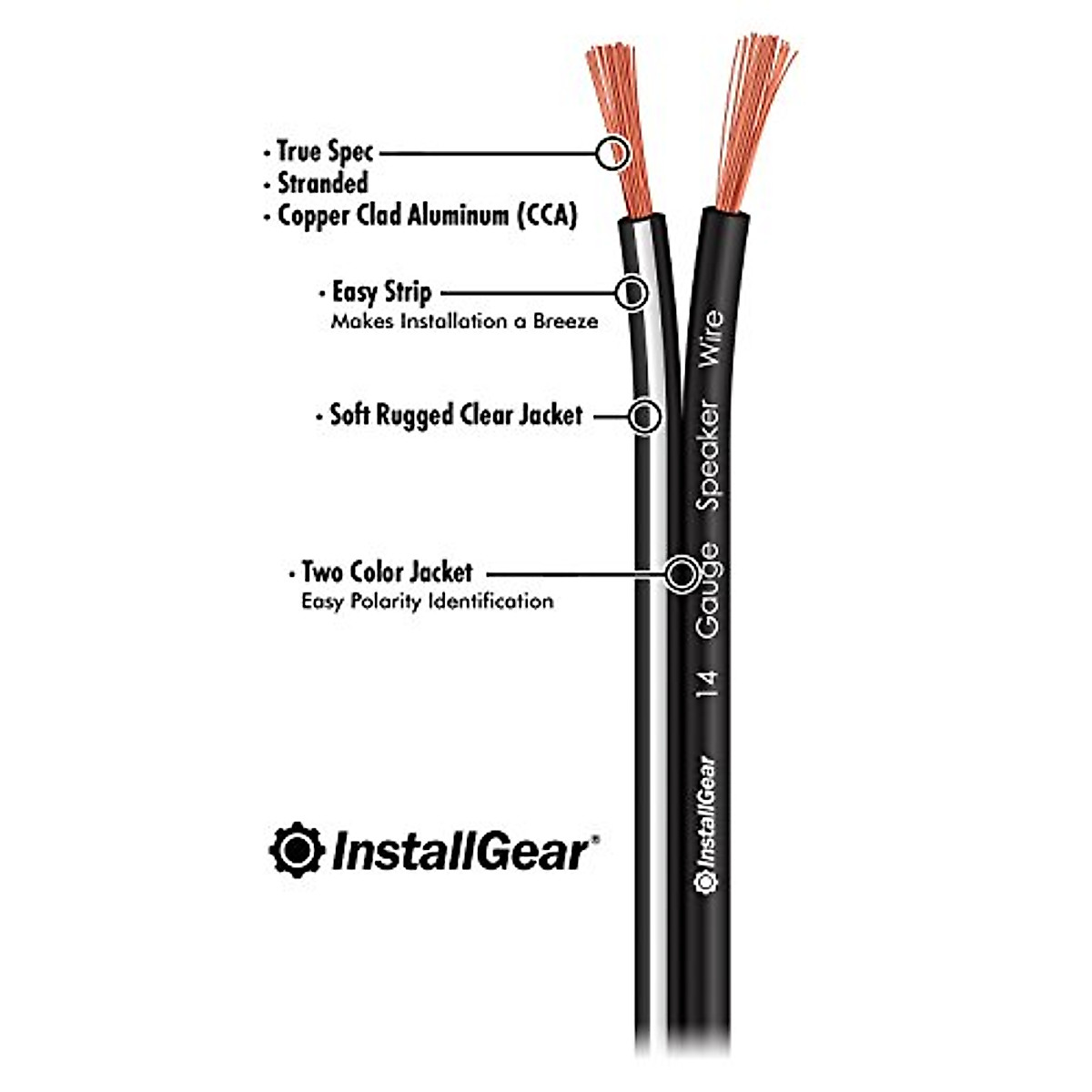 InstallGear 14 Gauge AWG 30ft Speaker Wire Cable - Black (Great Use for Car Speakers Stereos, Home Theater Speakers, Surround Sound, Radio)