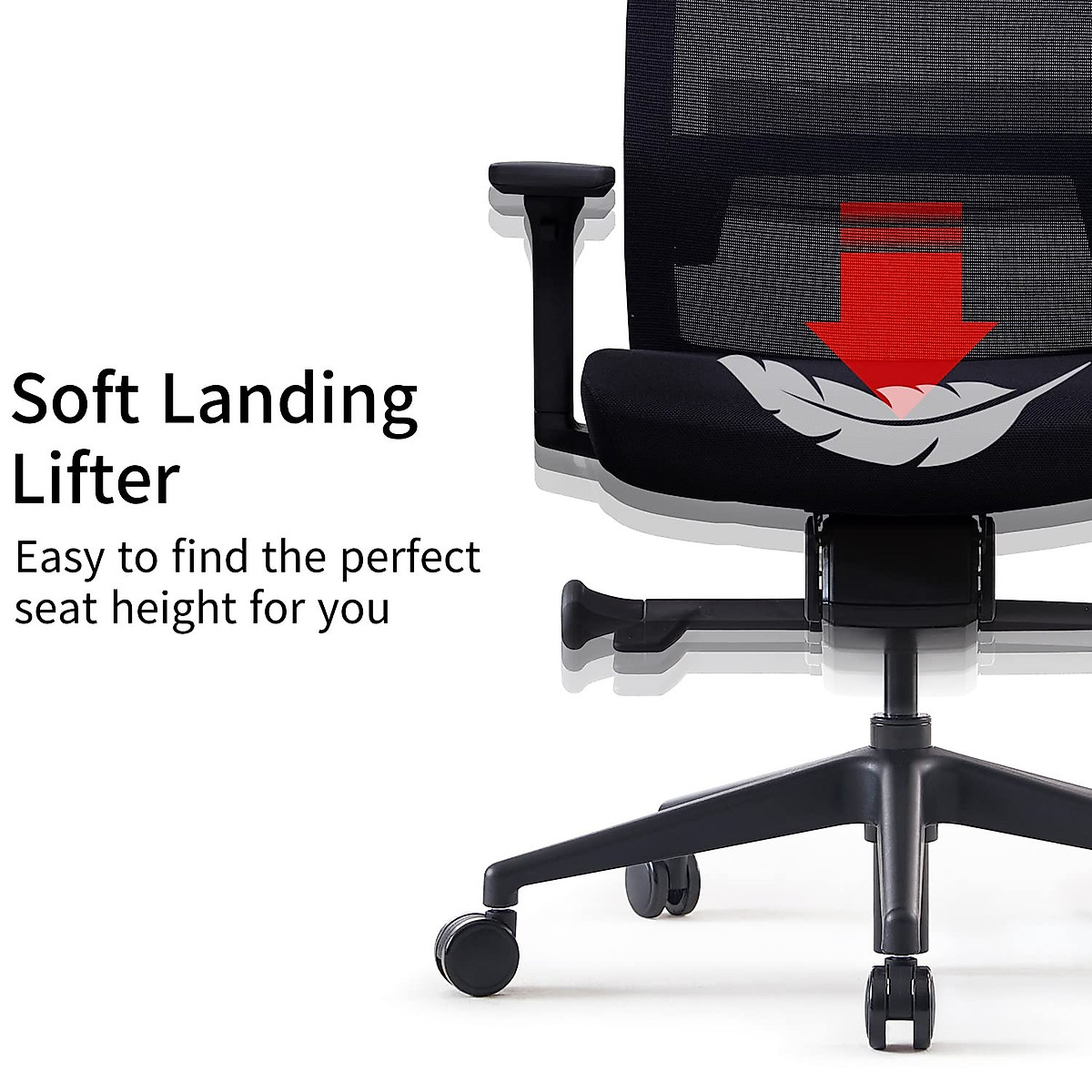 BESTUHL J17 Home Office Desk Chair - Ergonomic, High Back, 3 Lockable Recline Positions, 3-Way Armrest, Adjustable Seat Depth & Lumbar Support, Breathable Mesh Back (Black)