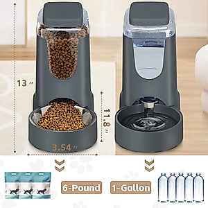 2 Pack Automatic Cat Feeder and Water Dispenser with Stainless Steel Dog Bowl Gravity Self Feeding for Small Medium Pets Puppy Kitten 1 Gallon x 2 (Black)