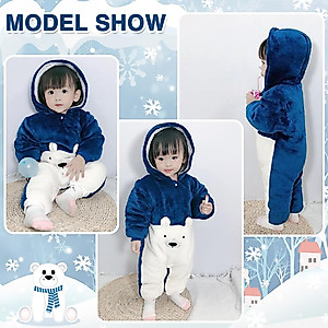 Fairy Baby Newborn Baby Cartoon Bear Snowsuit Warm Fleece Hooded Romper Jumpsuit Onesie(0-3M,Blue Bear)
