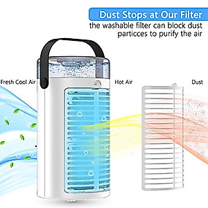 Altered park Portable Air Conditioner Fan, Personal Cooler Super Quiet Desk Fan Mini Air Cooler with 7 Colors LED Light, 3 Speeds,2-Wind Mode, Air Circulator Humidifier Misting Fan for Home Office