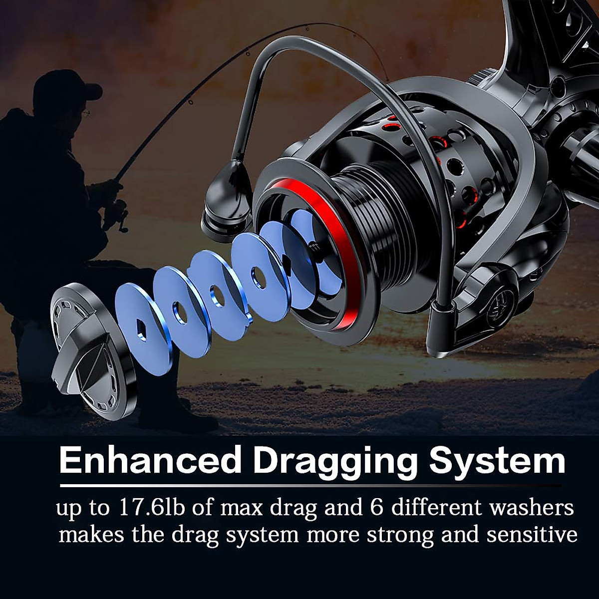 Ashconfish Spinning Reel, Saltwater Spinning Fishing Reels, Freshwater Fishing Reel, Ultra Lightweight Body, 8 Stainless Steel BB, 5.0:1 Gear Ratio, Max 17.6lbs Drag, Come with 109Yards Braided Line