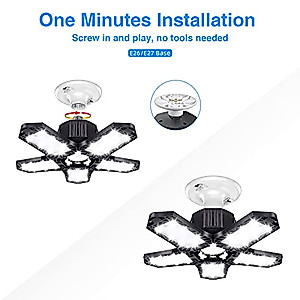 Garage Lights 10000LM-6500K LED Deformable Garage Ceiling Lights, 100W LED Shop Light with 5 Adjustable Panels LED Bay Light Bulbs for Workshop, Basement, Warehouse, Barn (1 Pack)