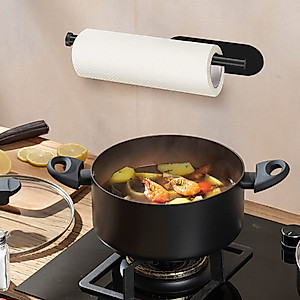 CERETIA Paper Towel Holder Under Cabinet for Kitchen, Self Adhesive or Drilling Paper Towel Holder Wall Mount, SUS304 Stainless Steel (Black)