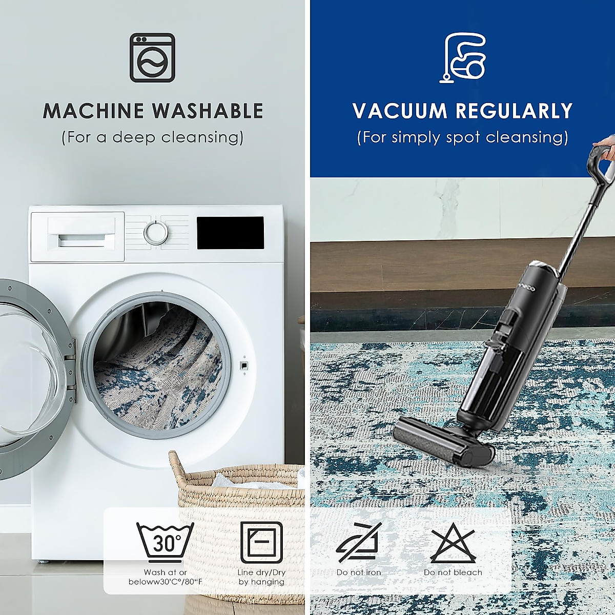 INGEROOM Abstract Blue Area Rug, Machine Washable, Non-Slip Backing, 5x7 Feet, Modern Rug for Living Rooms, Bedrooms and Dining Rooms