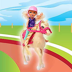 Doll with Horse Playset Toy for Girls Pony Rider Set with Fashion Doll Horse and Riding Helmet for Kids Ages 3 Years and Up