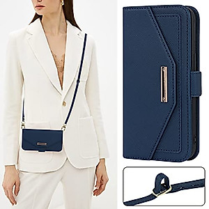 Jaorty Crossbody Wallet for Google Pixel 7 Pro Case with Adjustable Lanyard Strap Credit Card Holder 6.7",PU Leather Handbag Purse Kickstand Make Up Mirror Cover Case for Men Women Girl,Blue