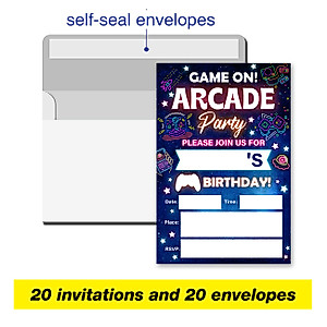 VAHATAN Arcade Party Birthday Invitations 20 Packs Arcade Party Glow Arcade Invites with Envelopes