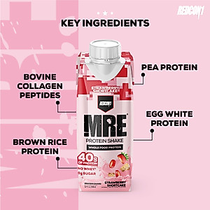 REDCON1 MRE Ready to Drink Protein Shakes, Strawberry Shortcake - Protein Drinks with Whole Food Sources - Sugar Free RTD Shake Formulated to Fuel Athletes at Any Time (12 Pack)