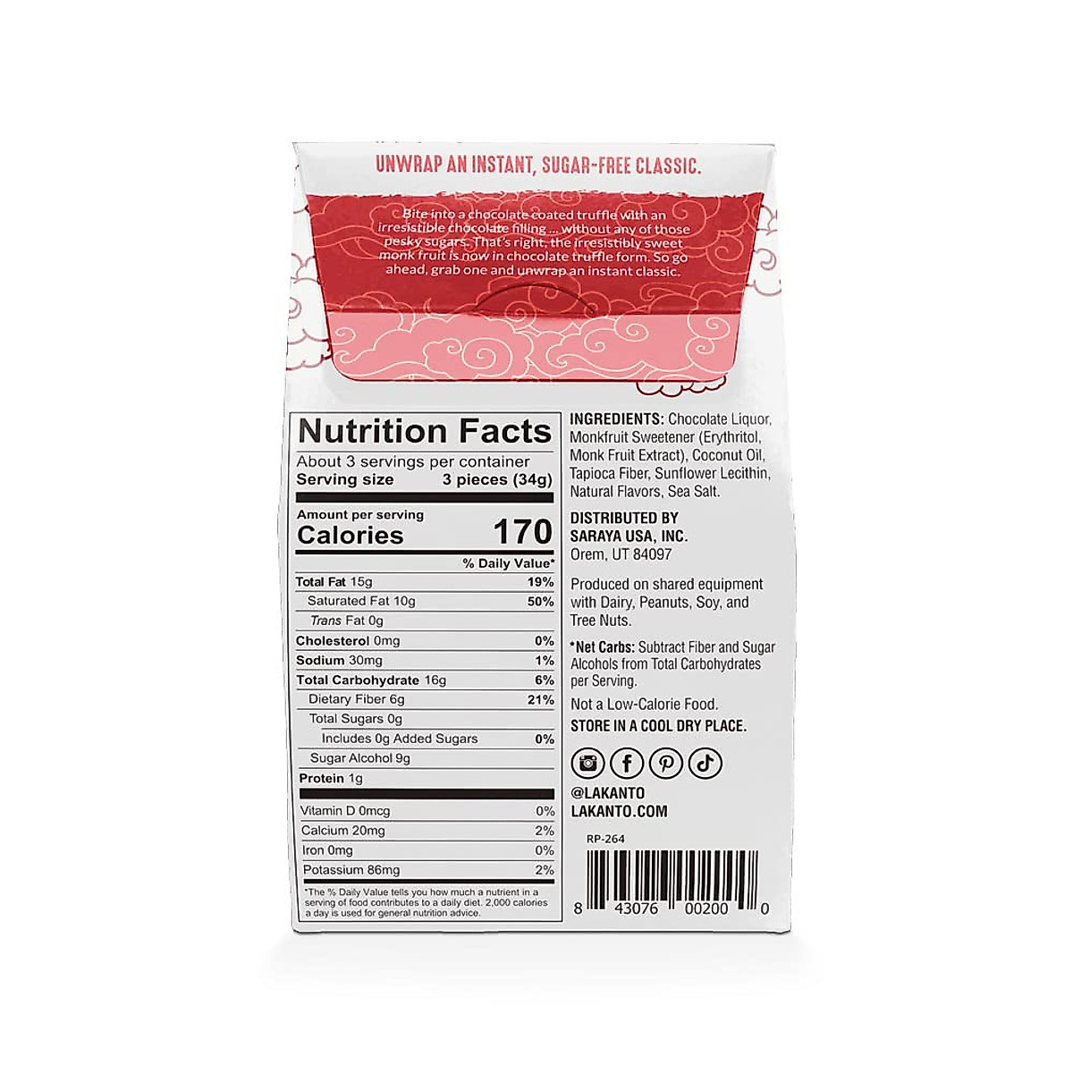 Lakanto Sugar Free Chocolate Truffles - Sweetened with Monk Fruit, Keto Diet Friendly, Vegan, 1 Net Carb, Creamy, Smooth, Delicious (Original - Pack of 1)