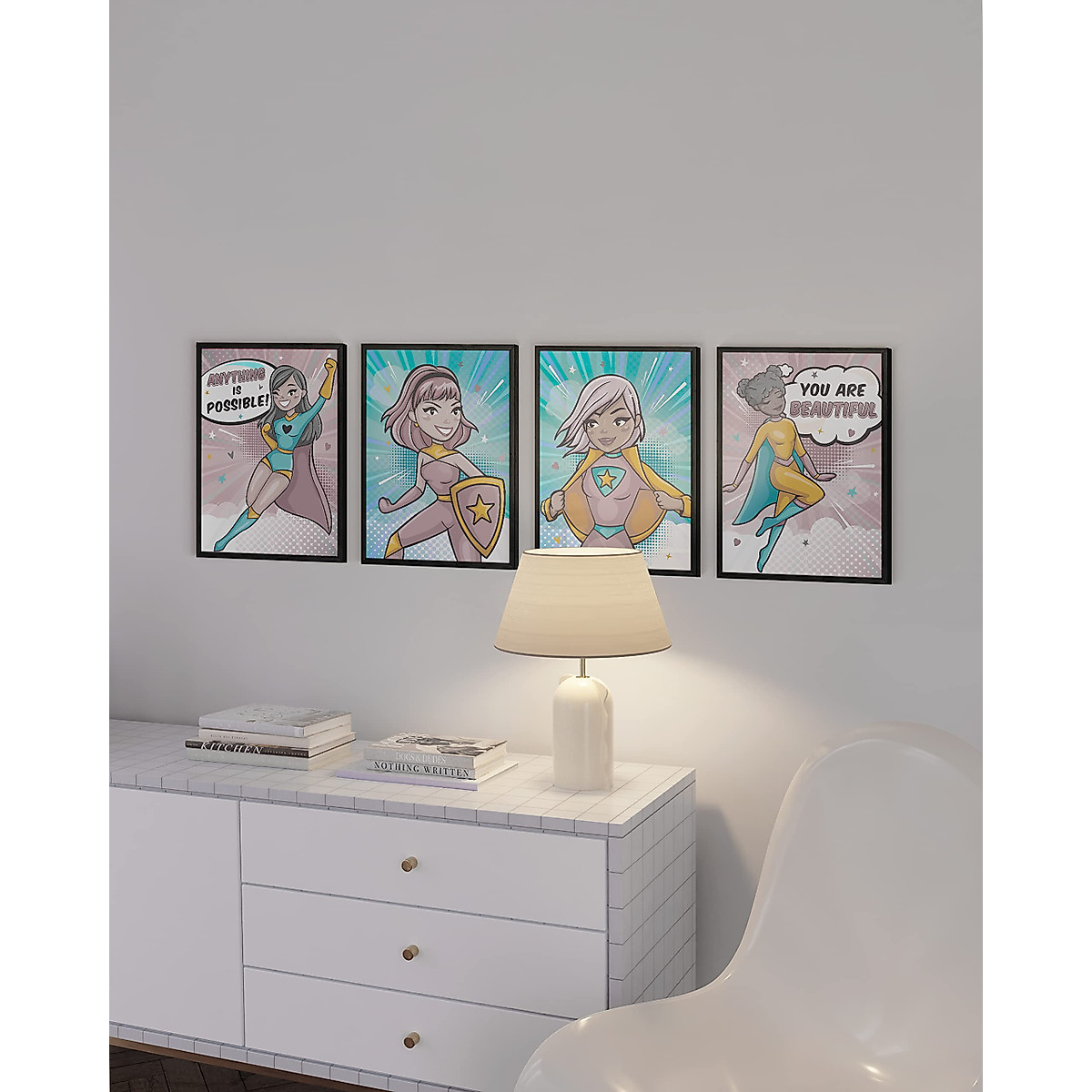 HAUS AND HUES Posters for Teen Girls Room - Set of 4 Supergirl Inspirational Wall Art Prints Cute Girl Wall Decor | Positive Affirmation Bedroom Superhero Motivational Wall Art (8"x10", UNFRAMED)
